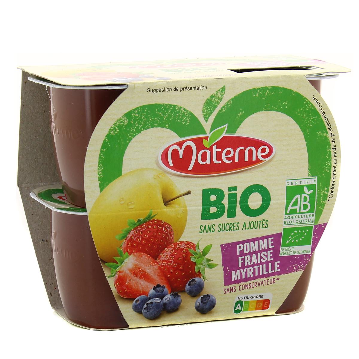 Grossiste Compote pomme fraise myrtille bio 4x100g - MATERNE