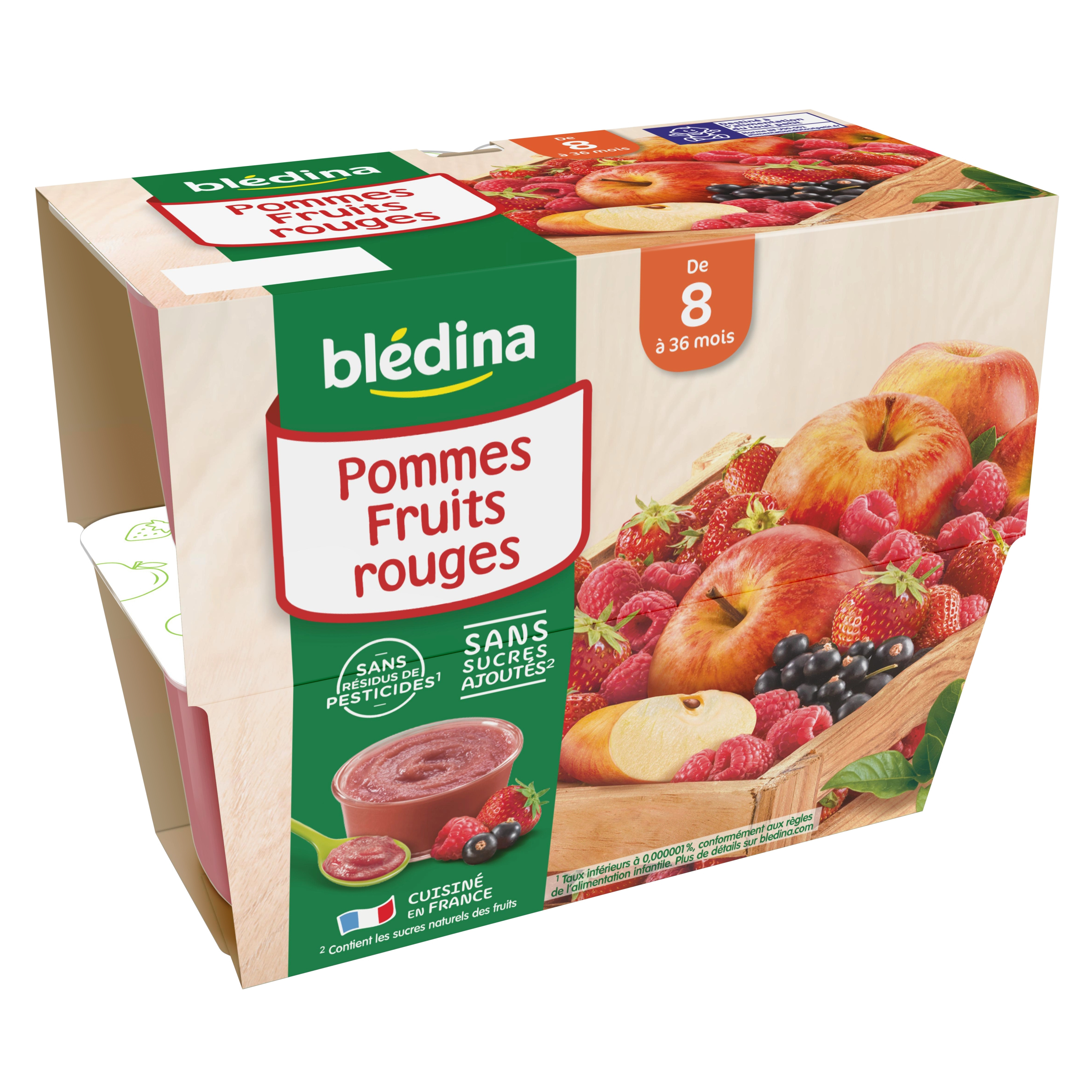 Grossiste Compotes pommes/ fruits rouges 4x100g - BLEDINA