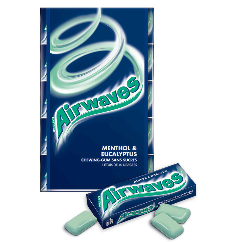 Menthol & Eucalyptus chewing gum; 5x10 dredged - AIRWAVES wholesaler