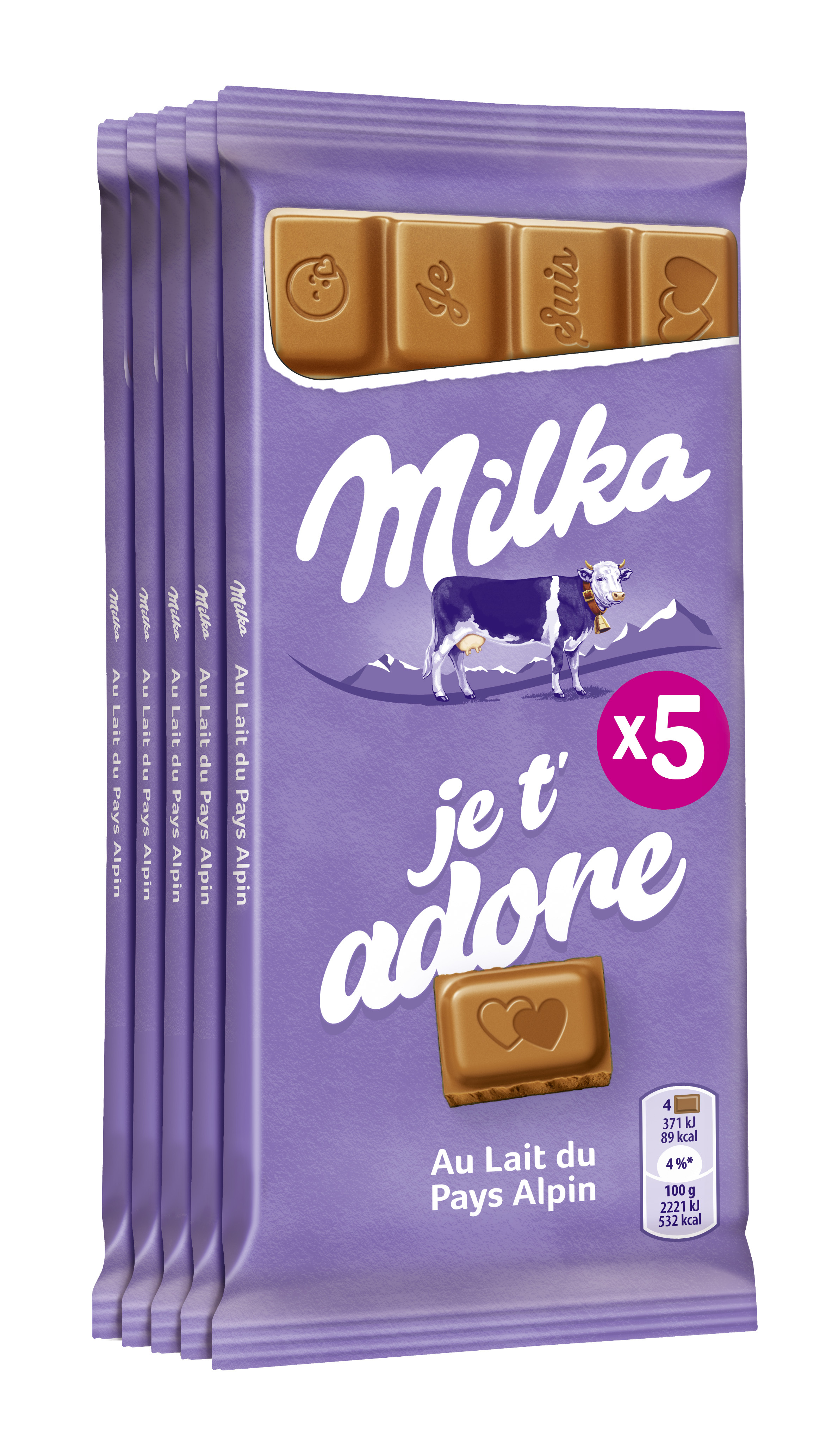 Alpine Milk Chocolate Bars 5x100g - MILKA wholesaler