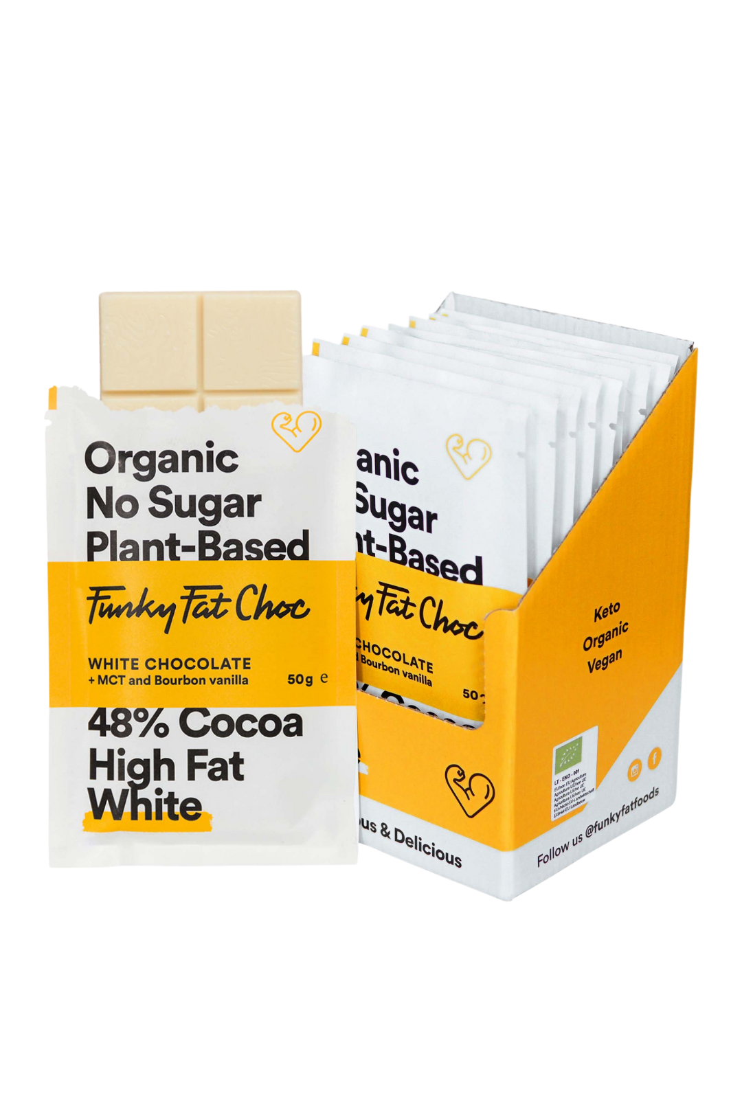 Atacadista de Barras de chocolate branco orgânico, x10 - FUNKY FAT CHOC